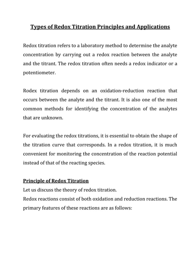 Types of Redox Titration & Principles and Applications.pdf