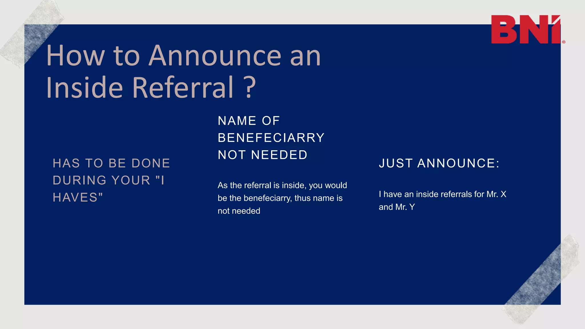 BNI Edu Slot - Types of referrals and how to announce them | PPTX