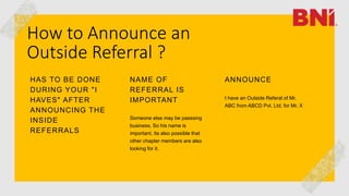 BNI Edu Slot - Types of referrals and how to announce them | PPTX
