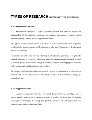 TYPES OF RESEARCH _ DIFFERENT TYPES OF RESEARCH.pdf | Physics | Science