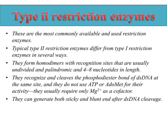 Types of restriction enzymes | PPTX | Chemistry | Science