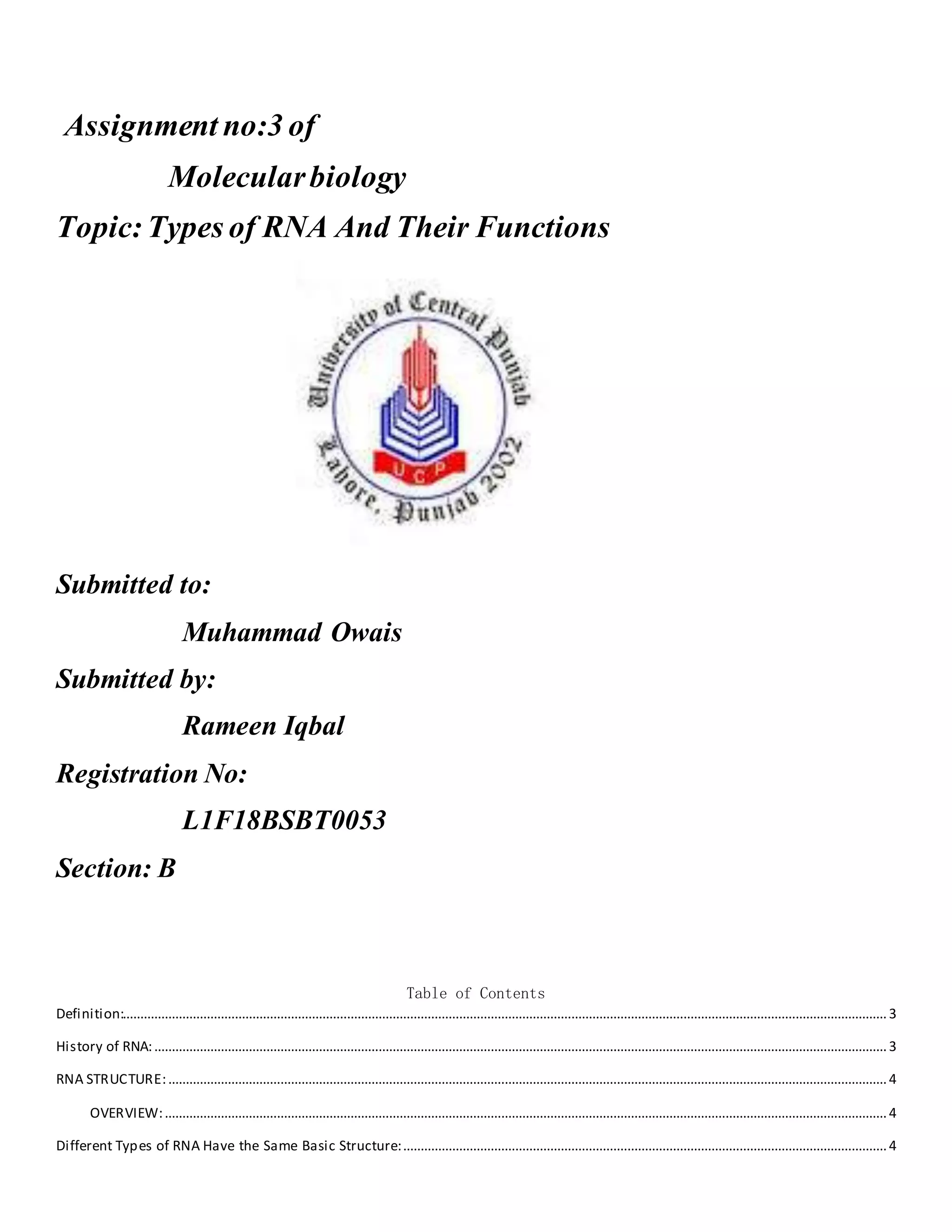 Types Of Rna And Their Functions Docx Programming Languages Computing