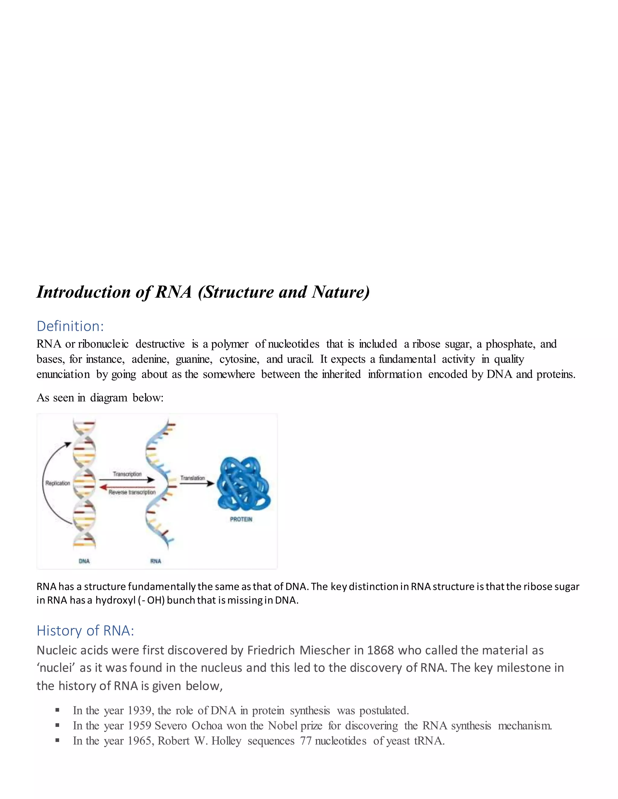 Types of RNA and their functions | DOCX
