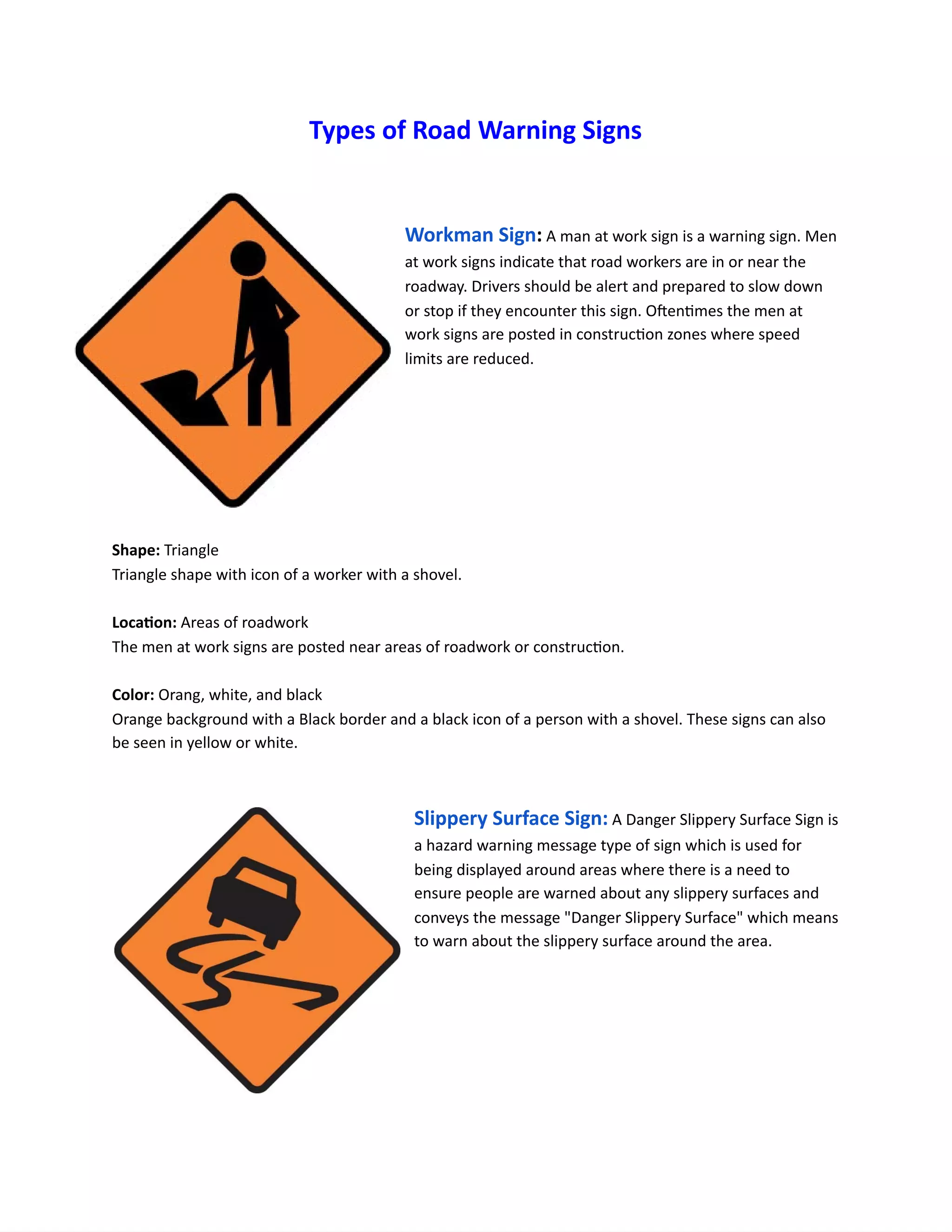 Types of road warning signs | PDF
