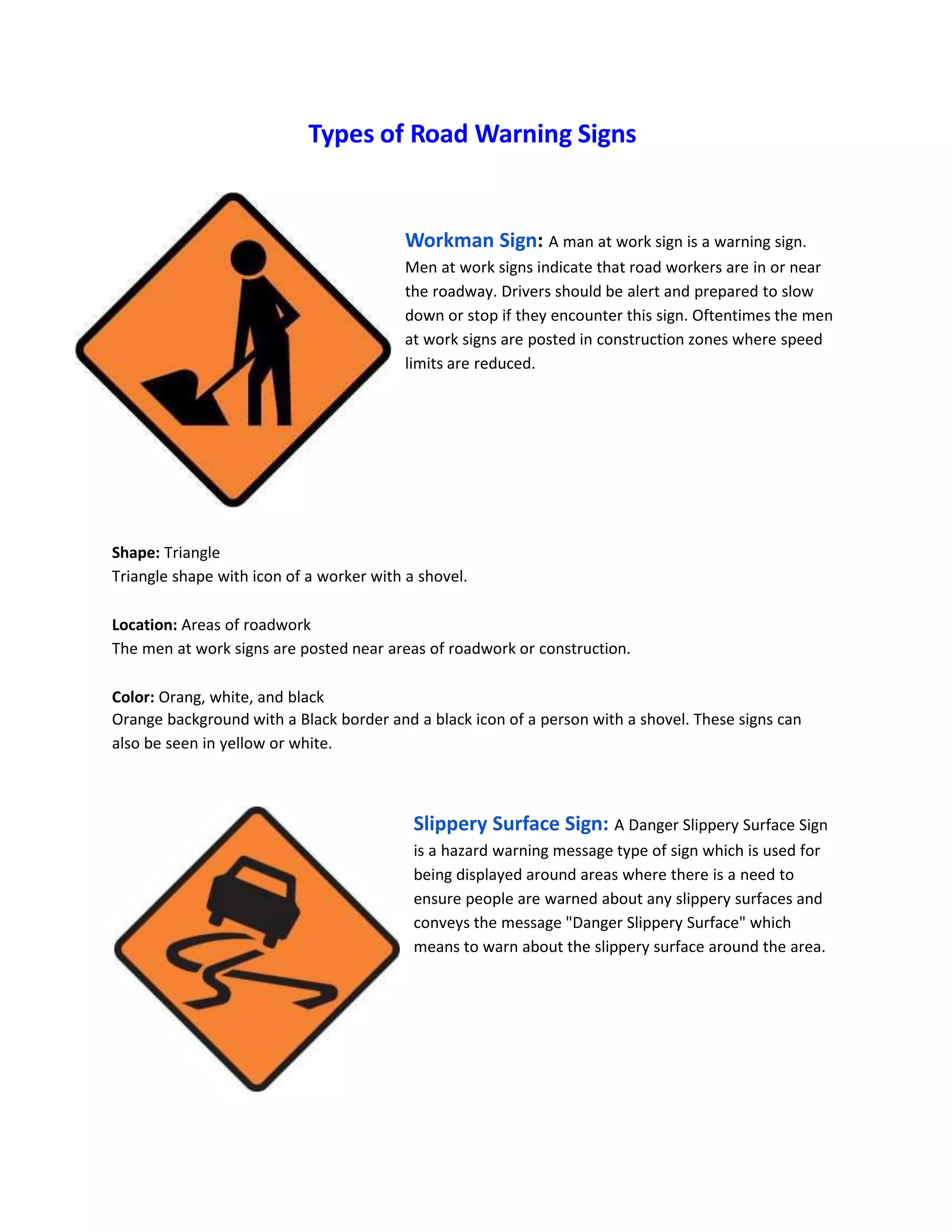 Types of road warning signs | PPT