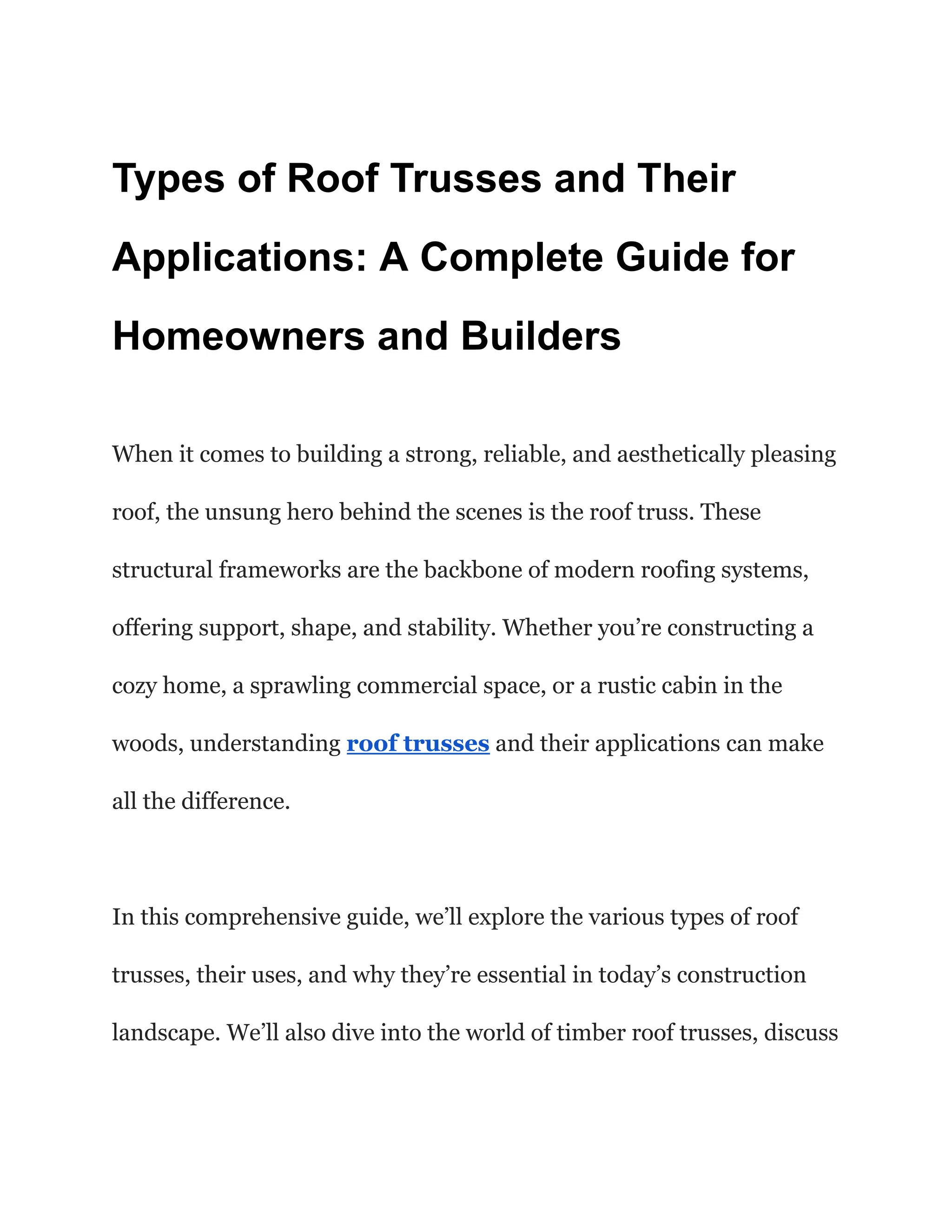 Roof Trusses Uncovered: Types, Benefits, and Timber Trends Shaping ...