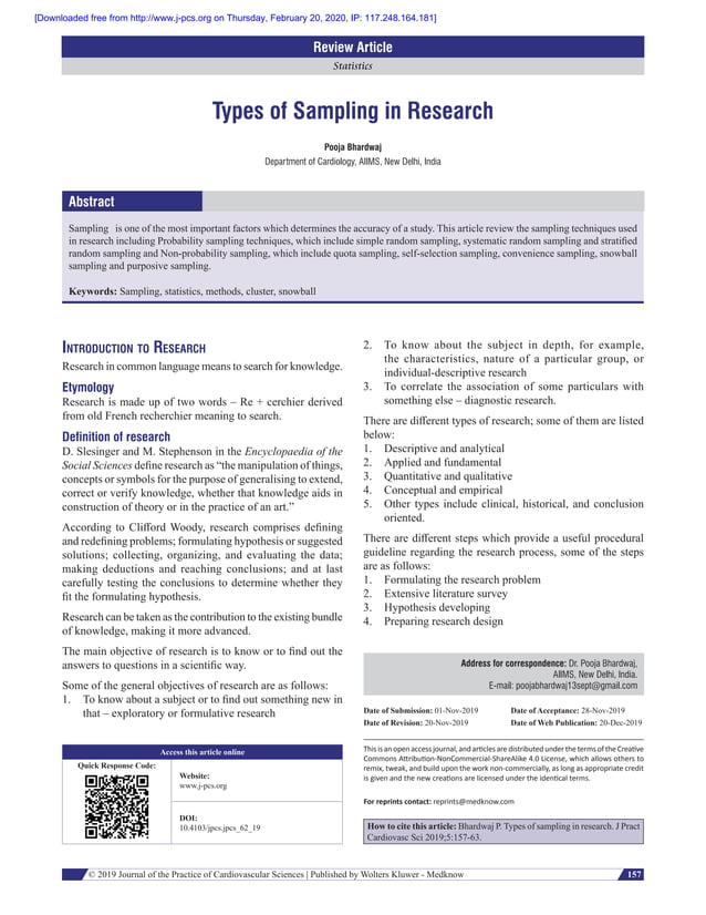 Types of sampling in research | PDF | Biological Sciences | Science