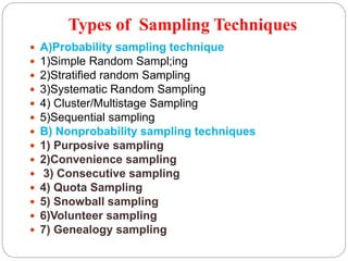 NURSING RESEARCH TYPES OF SAMPLING TECHNIQUE | PPTX