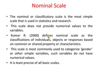 Types of measurement scales in research methodology | PPTX