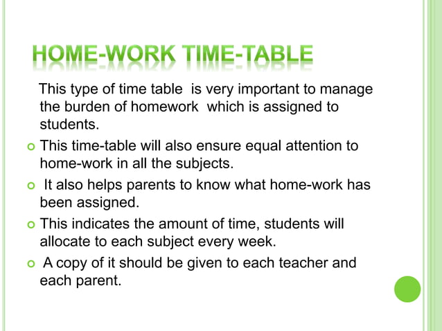 Types of school time table | PPTX | Homework and Study | Education