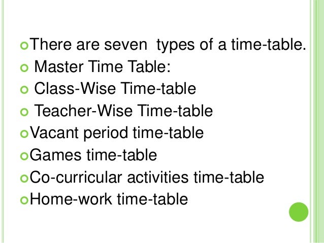 Types of school time table