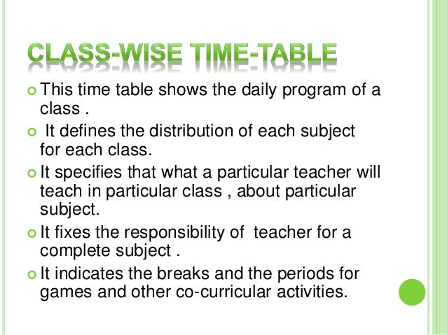 Types of school time table