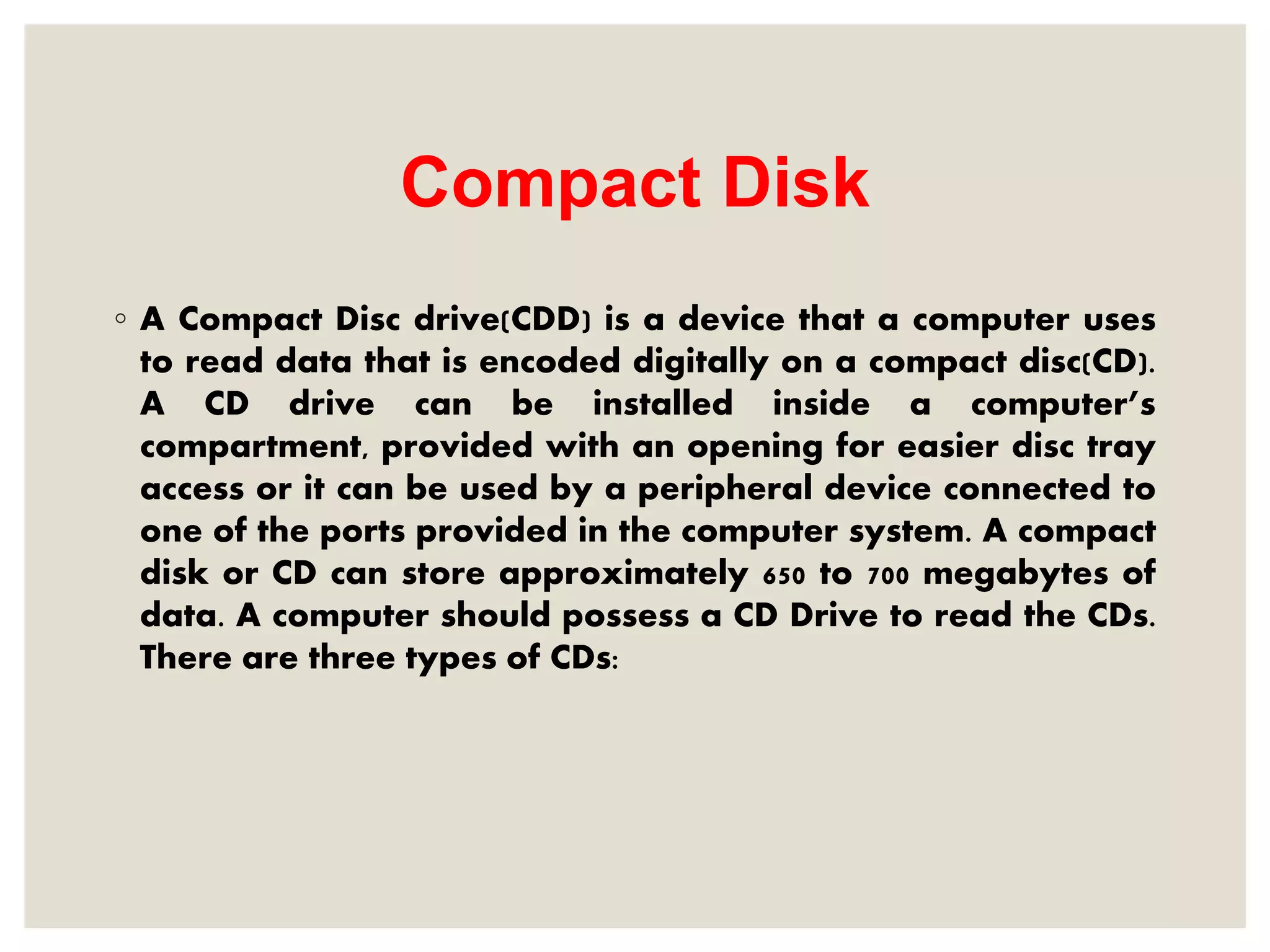 Types of secondary storage devices ppt | PPTX