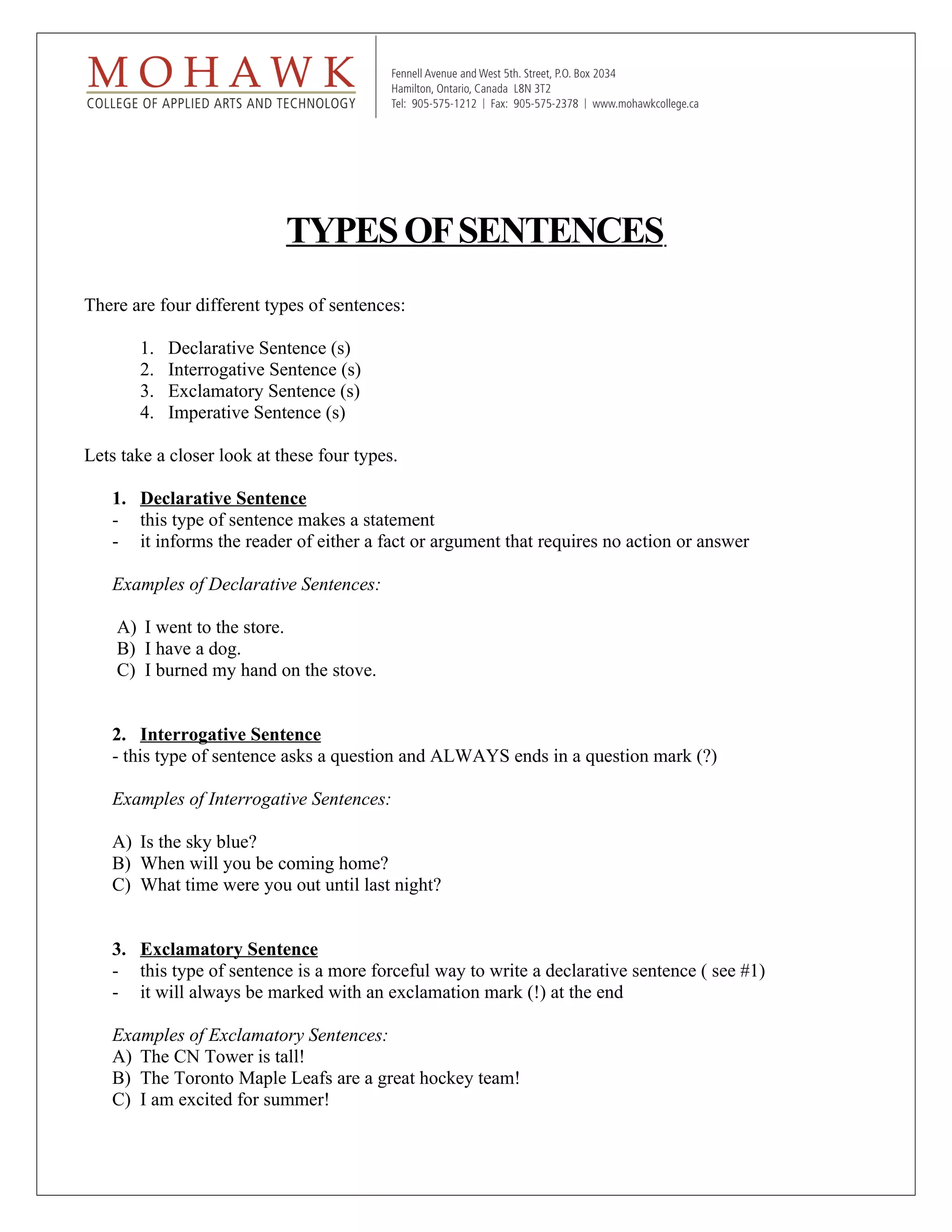 Typesof sentences | DOC