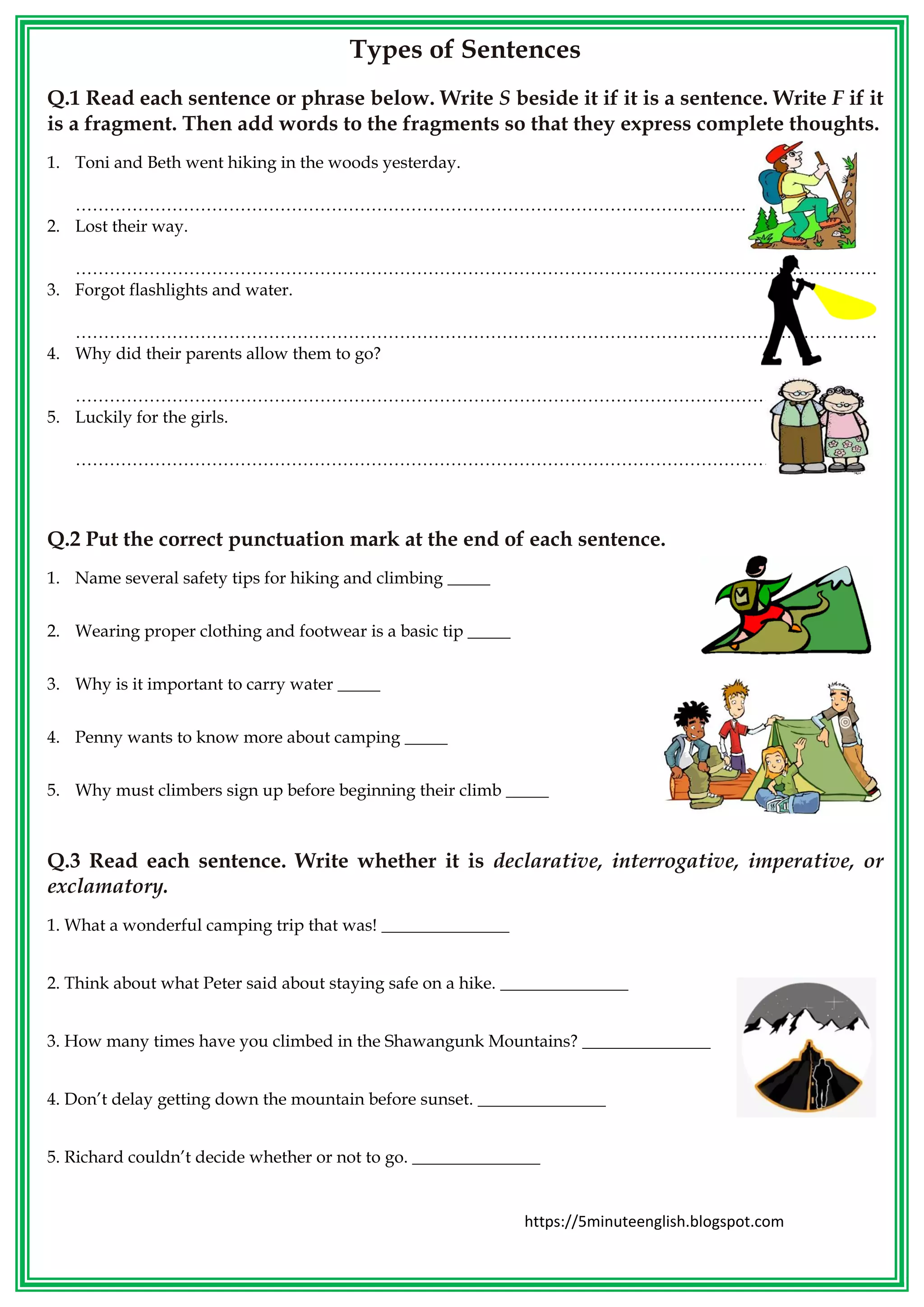 Types of Sentences Worksheet | PDF
