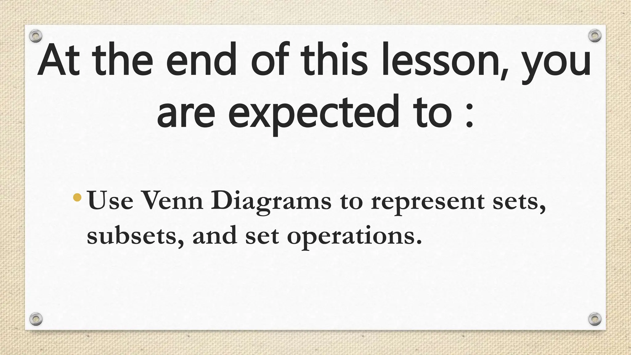 use venn diagrams to represents sets and set operayions | PPT