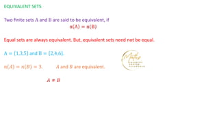Empty sets, singleton sets, finite and infinite sets, equal and equivalent sets | PDF
