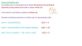 Empty sets, singleton sets, finite and infinite sets, equal and equivalent sets | PDF