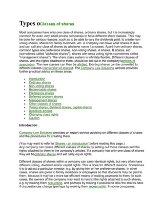 Types of shares | DOCX
