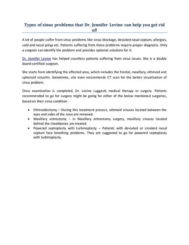 Types of sinus problems that dr. jennifer levine can help you get rid ...