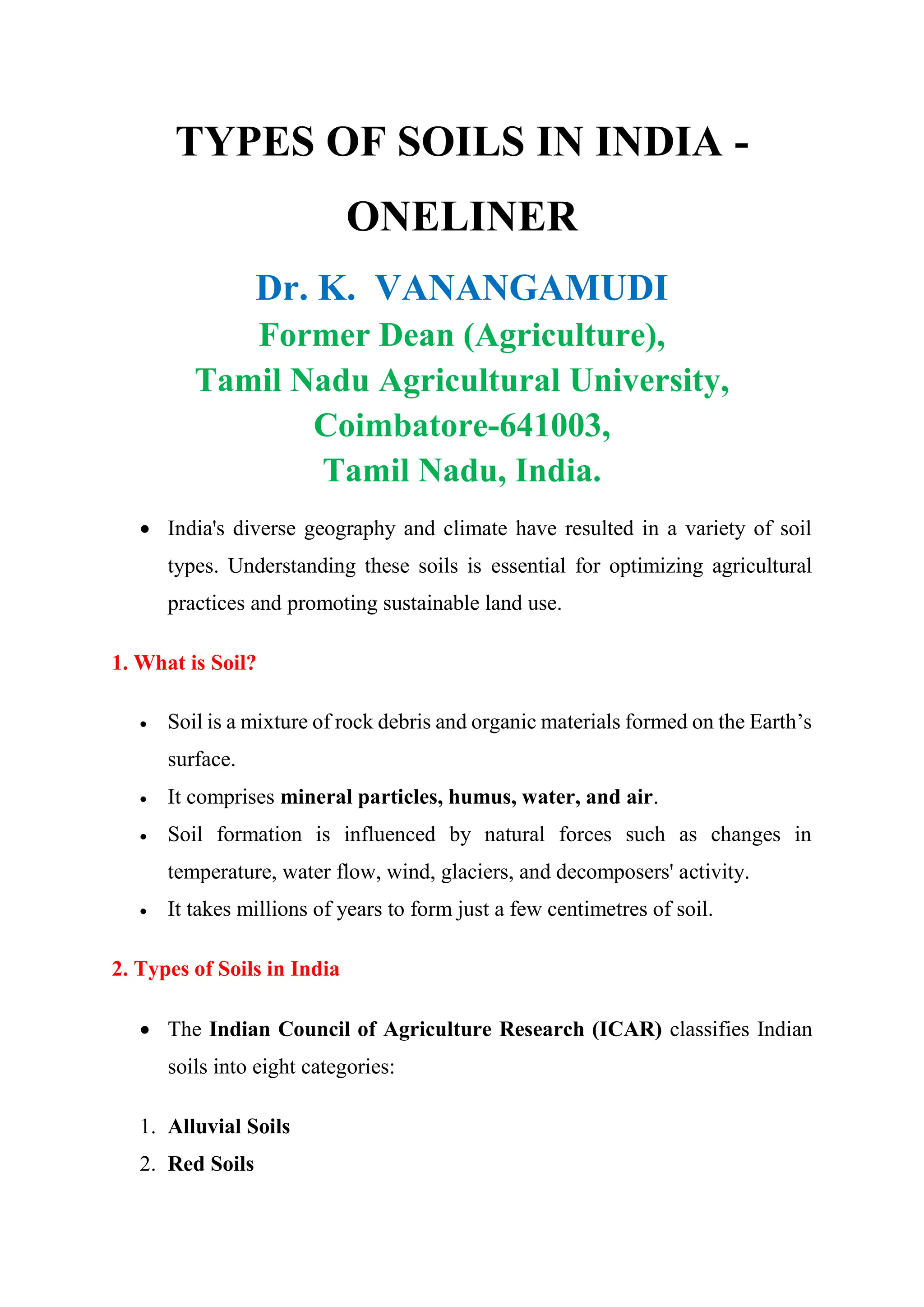 Soil Science: Types of Soils in India - Oneliner.pdf
