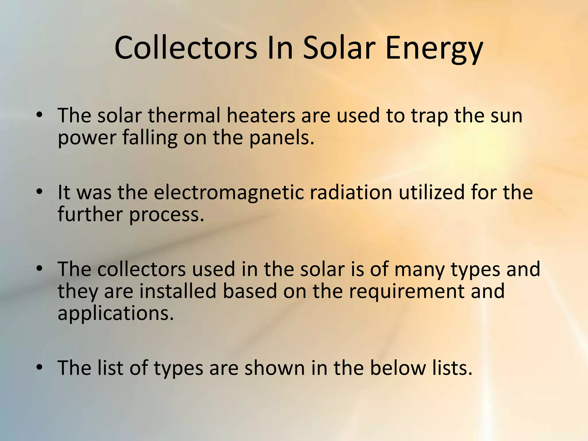 Types of collectors used in solar power installation | PPT