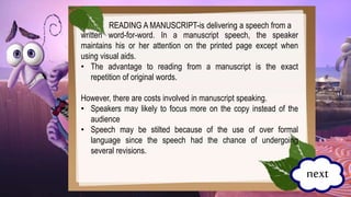 Types of speech according to delivery | PPTX