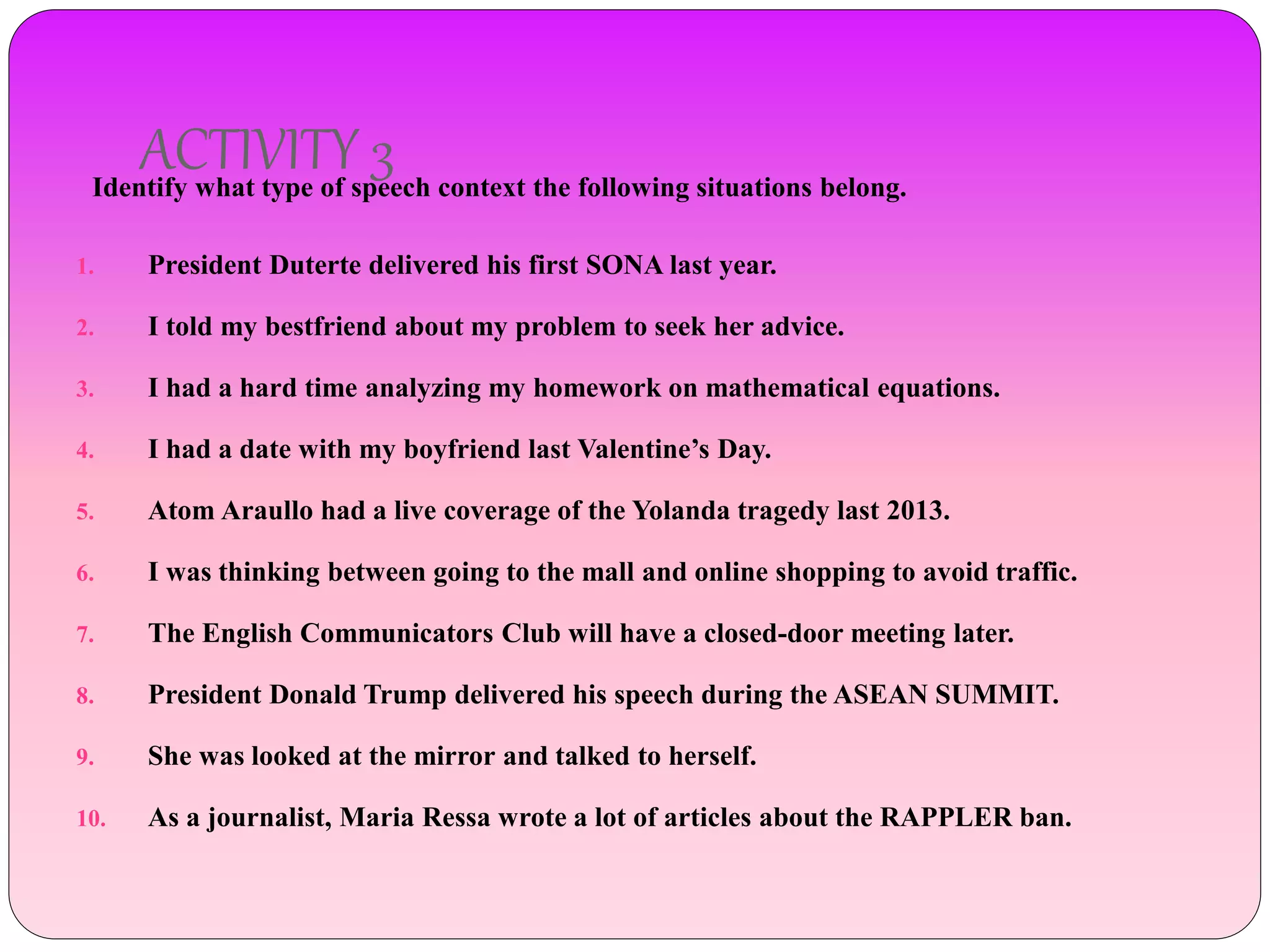 TYPES OF SPEECH CONTEXT | PPTX