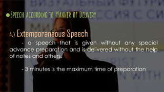 Types of speeches according to Purpose and Manner of Delivery | PDF