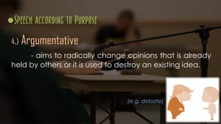 Types of speeches according to Purpose and Manner of Delivery | PDF