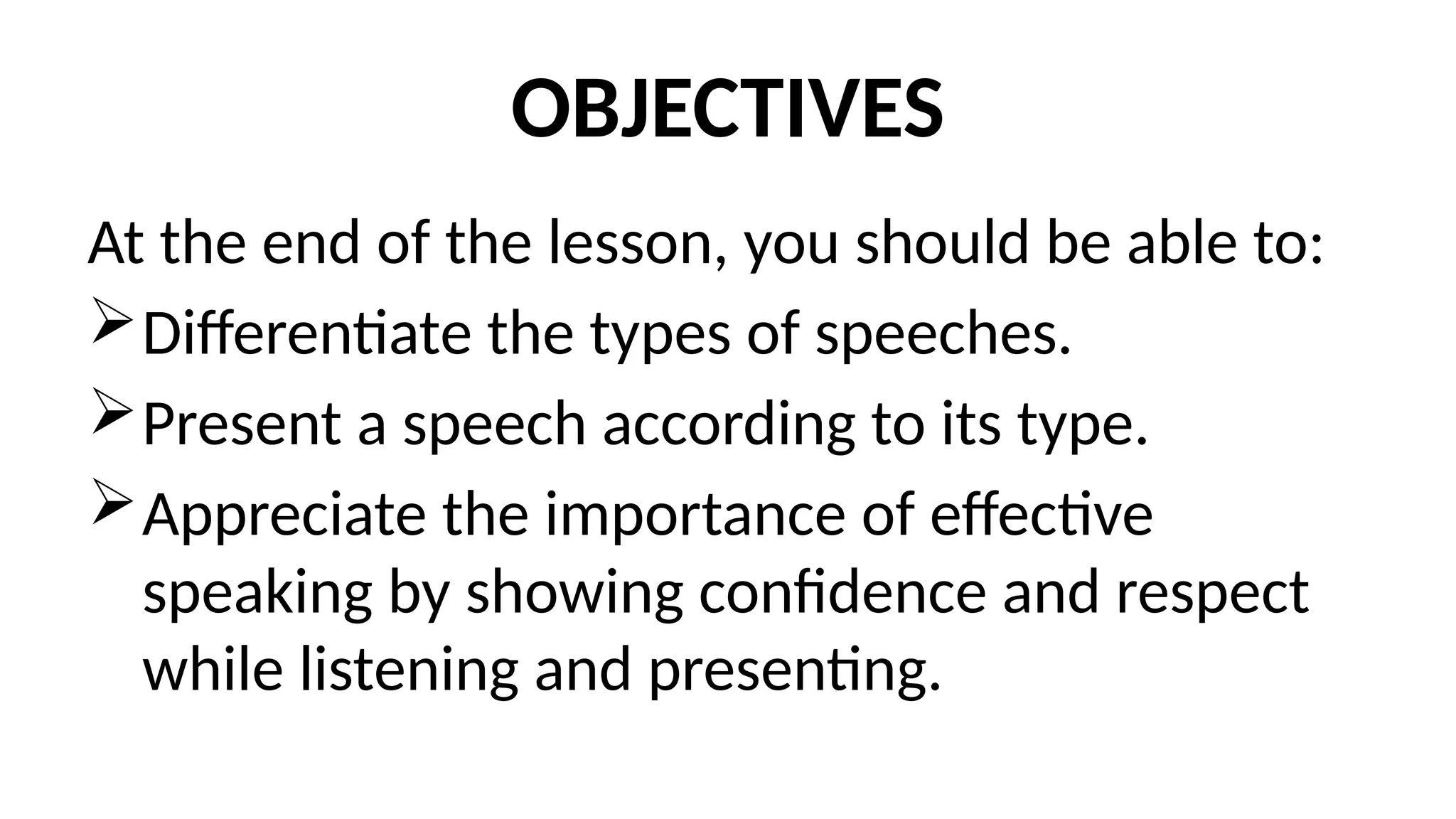 Types of Speeches Oral Communication Topic | PPTX