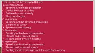 Types of speeches according to delivery | PPTX