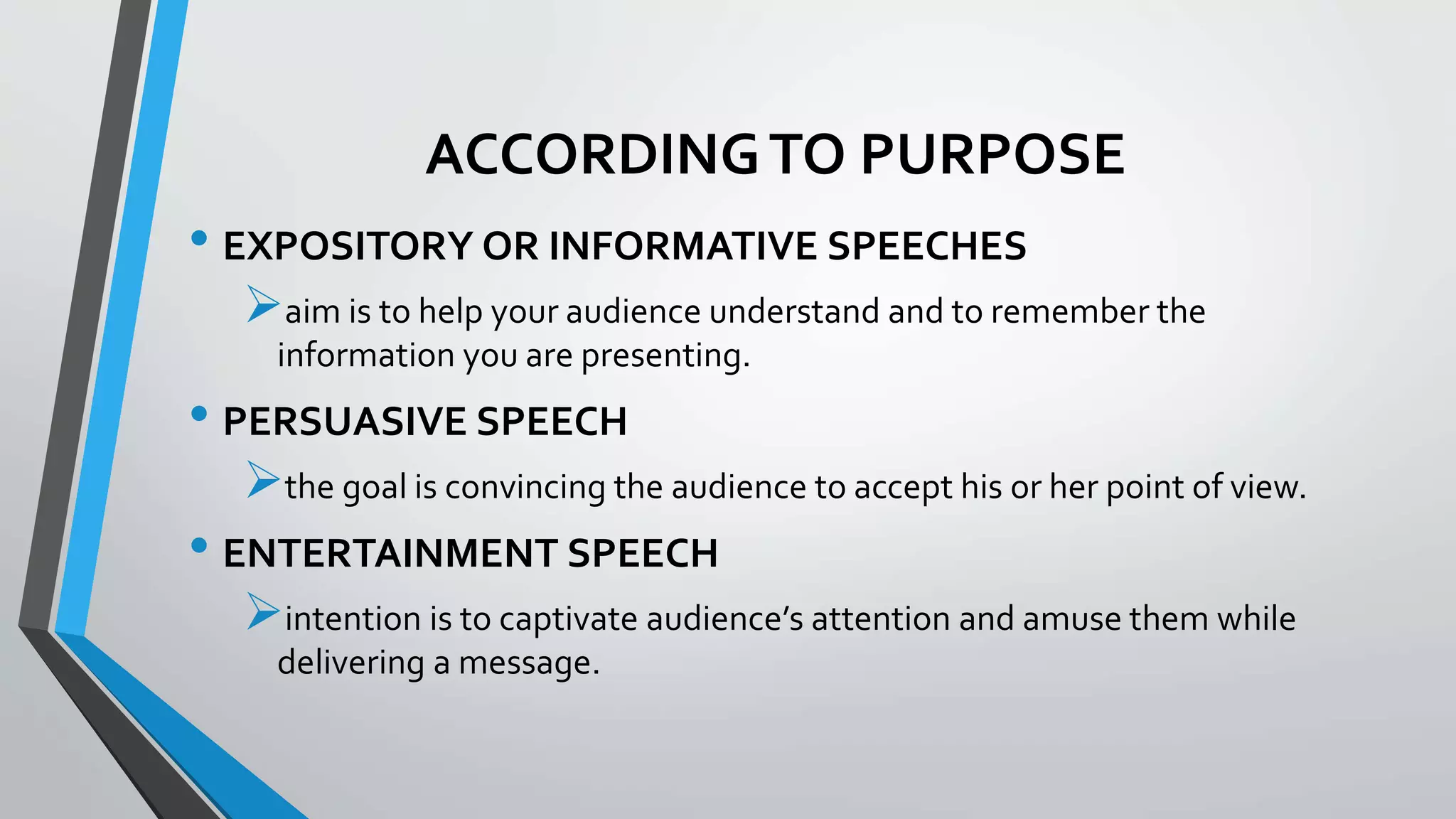 Types of speeches and principles of speech writing and delivery | PPTX