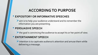 Types of speeches and principles of speech writing and delivery | PPTX
