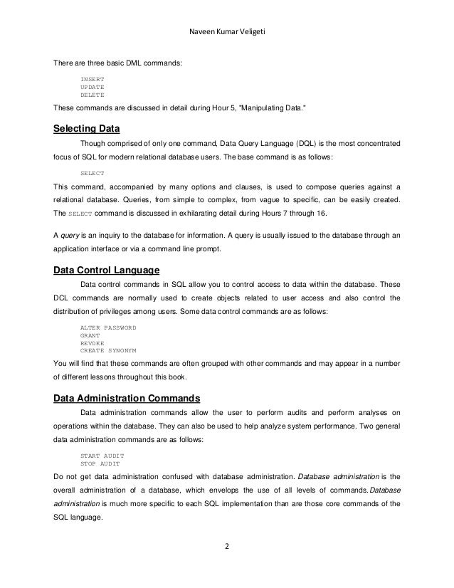 Categories Of Sql Commands