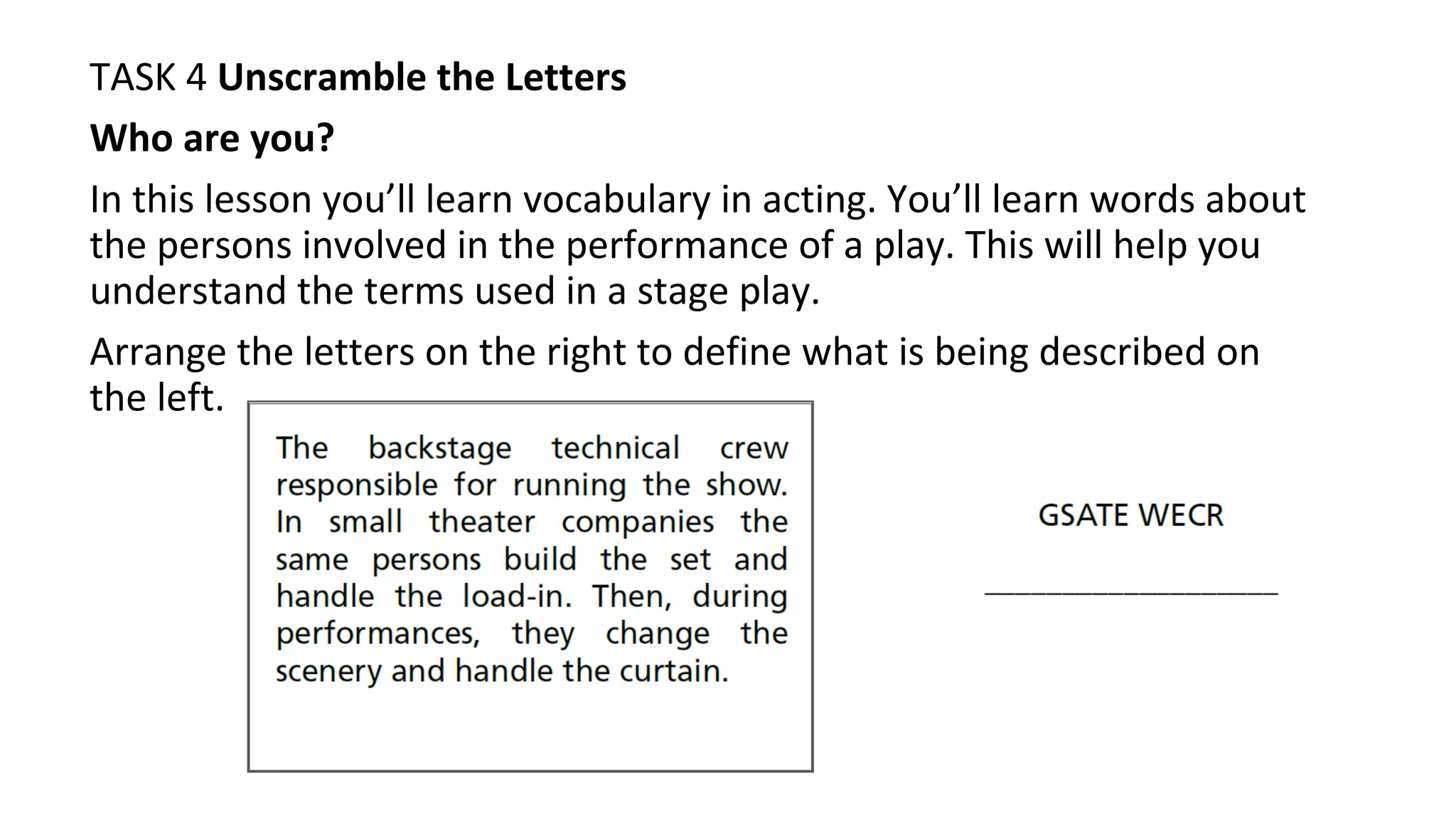 English 9 Lesson Types of stages | ODP