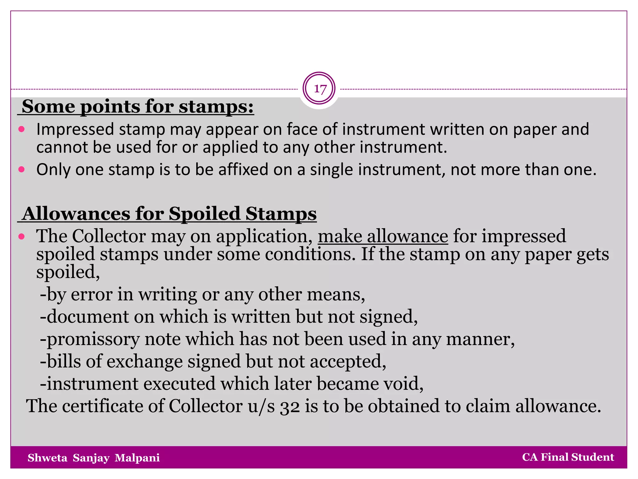 Types of stamps and some concepts of stamp duty | PPTX