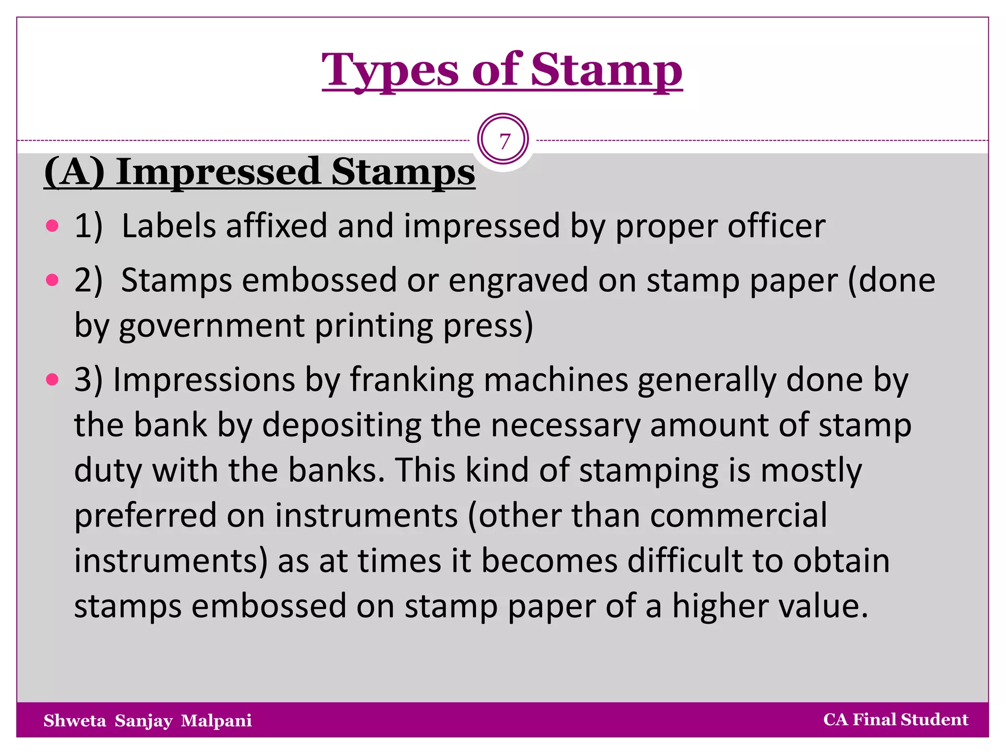 Types of stamps and some concepts of stamp duty | PPTX