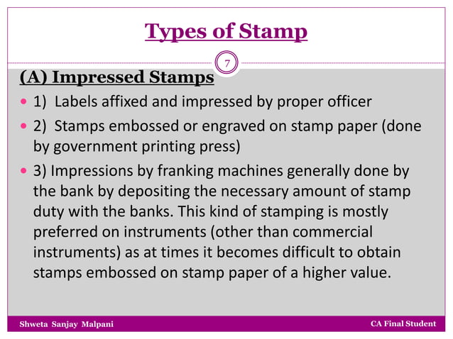 Types of stamps and some concepts of stamp duty | PPTX