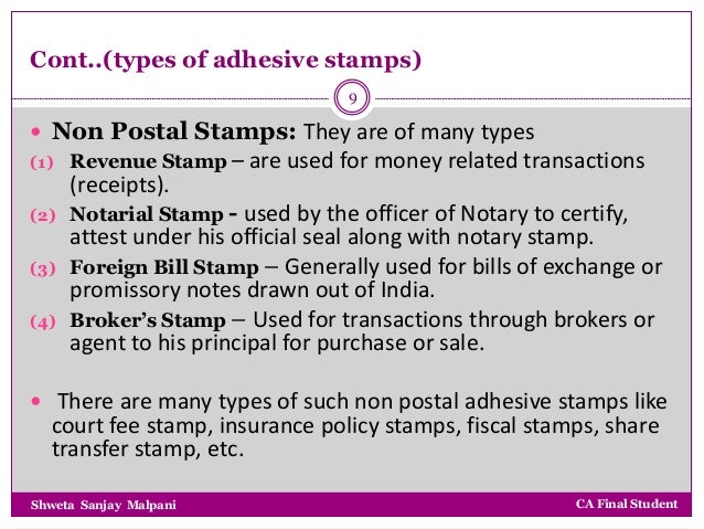 Types of stamps and some concepts of stamp duty