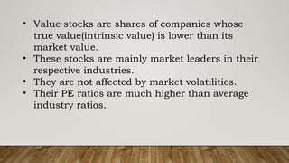 types of stocks value vs growth stocks ppt | PPT