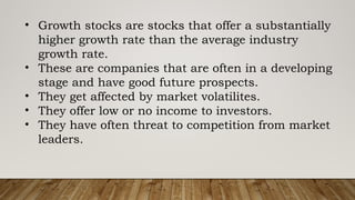 types of stocks value vs growth stocks ppt | PPTX