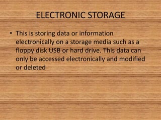 Types of storage | PPTX | Data Storage and Warehousing | Computing