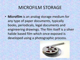 Types of storage | PPTX | Data Storage and Warehousing | Computing