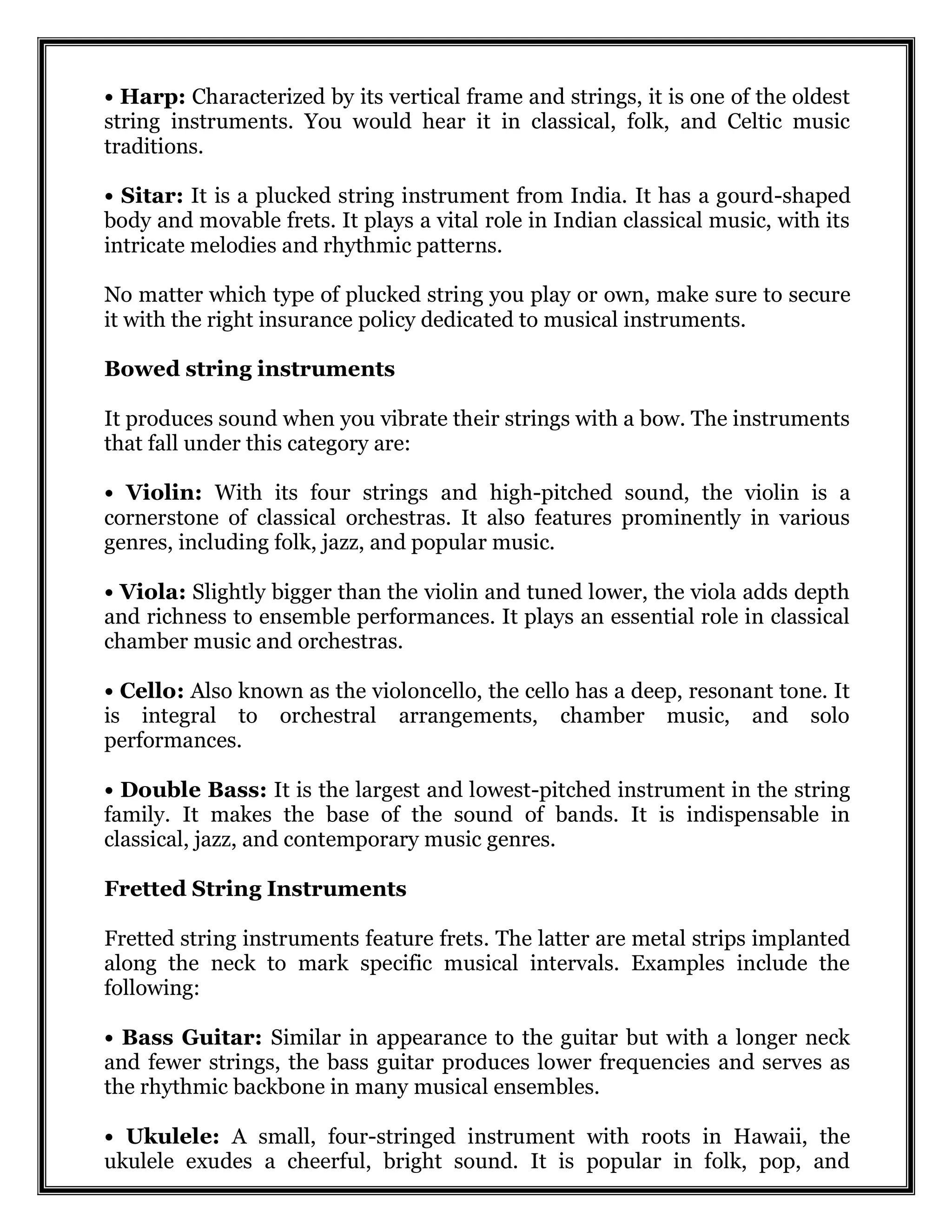 Types of String Musical Instruments and Insurance Plan | PDF