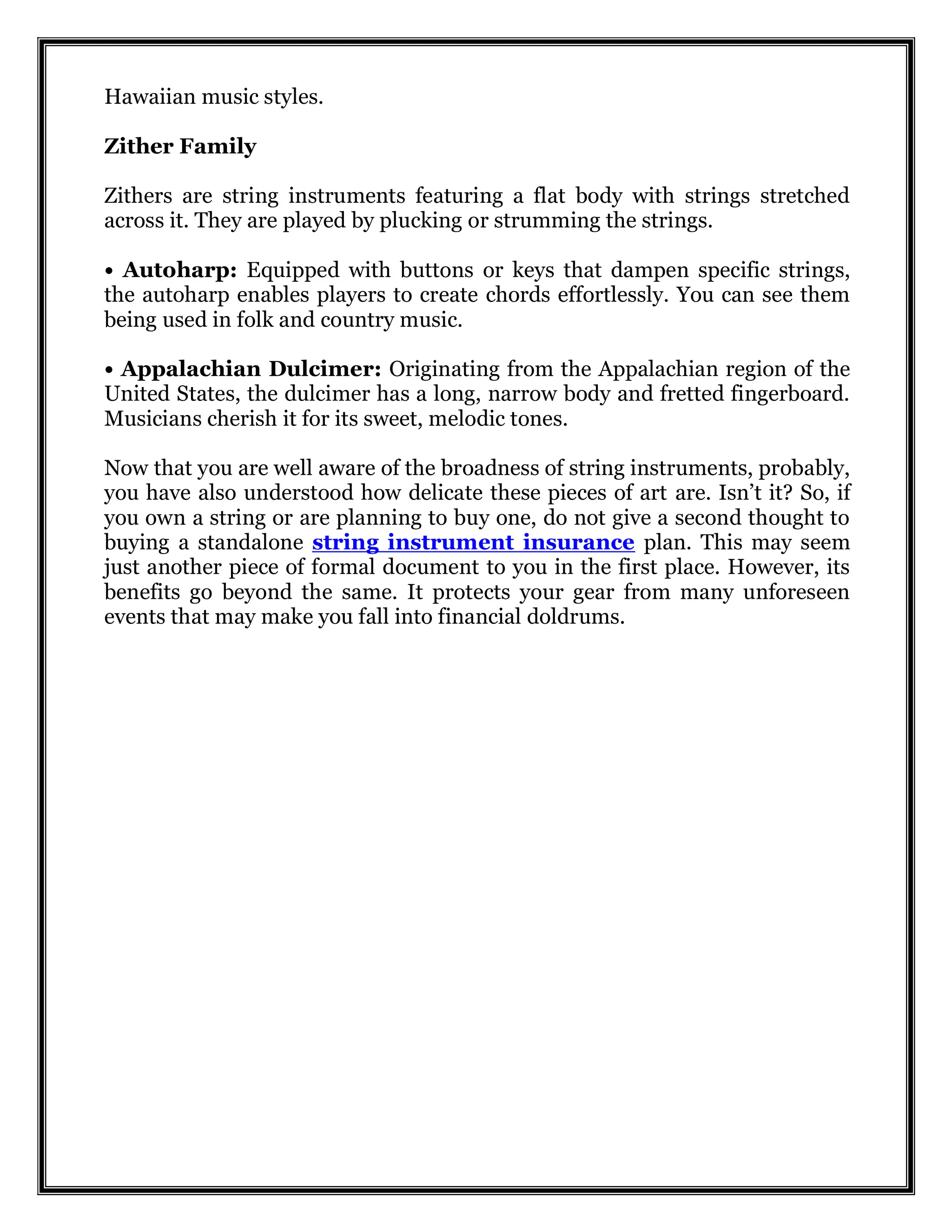 Types of String Musical Instruments and Insurance Plan | PDF