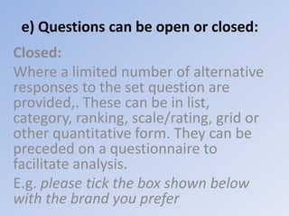 Types of survey questions research | PPTX