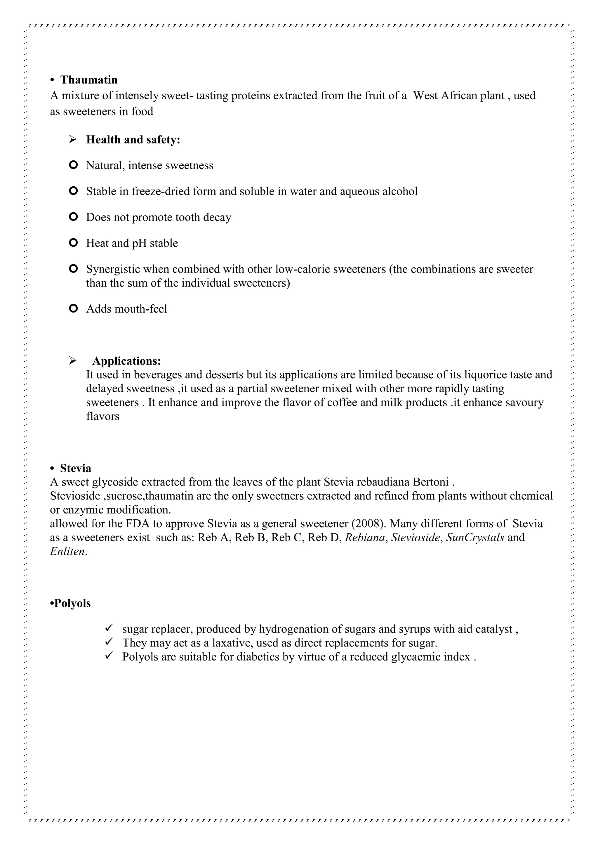 Types of sweetener | DOCX