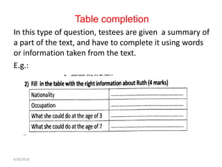 Types of tasks in an english language test | PPTX