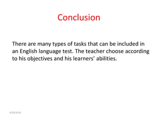 Types of tasks in an english language test | PPTX
